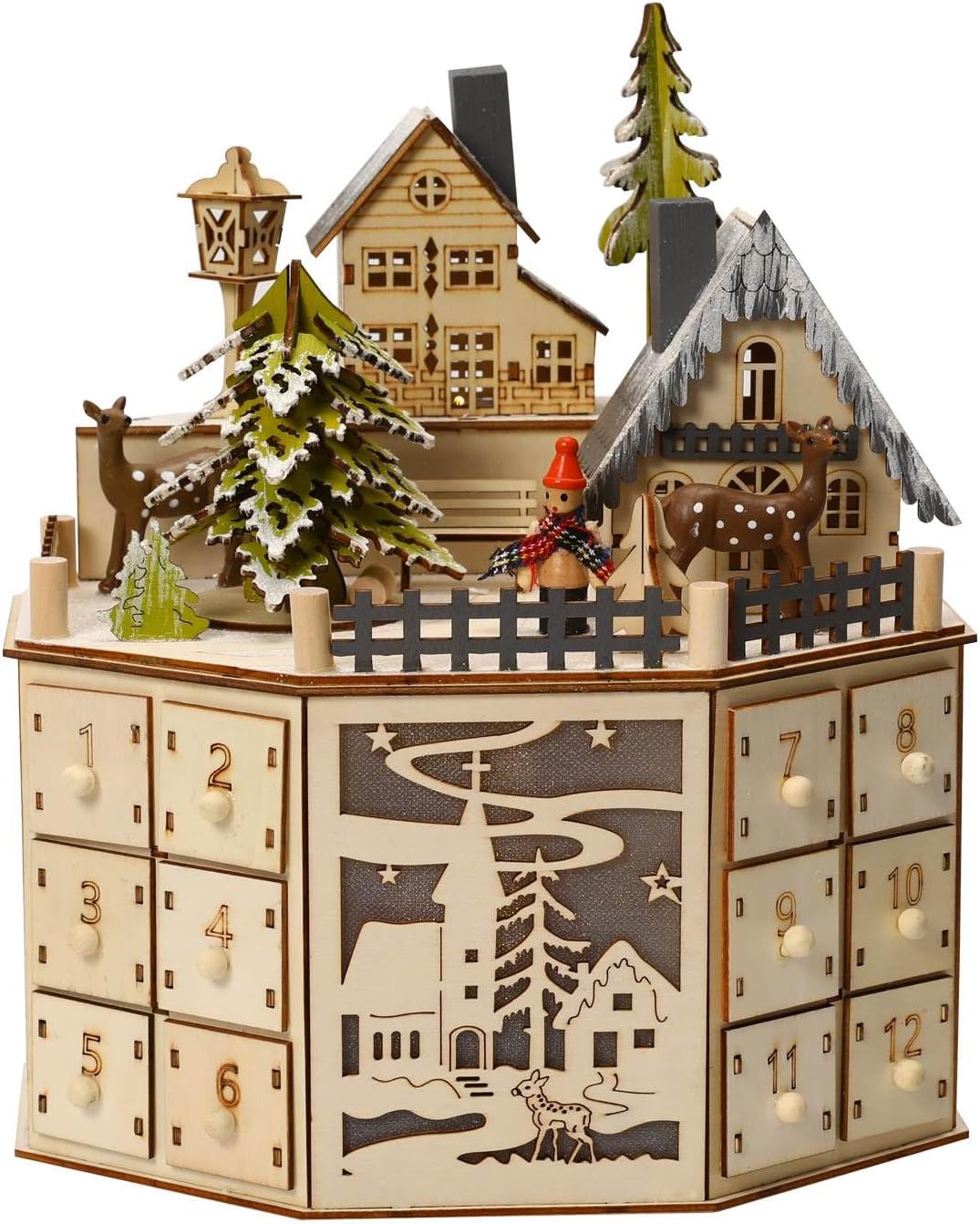 Wooden Advent Calendar Wooden Advent Calendar with 24 Drawers LED ...