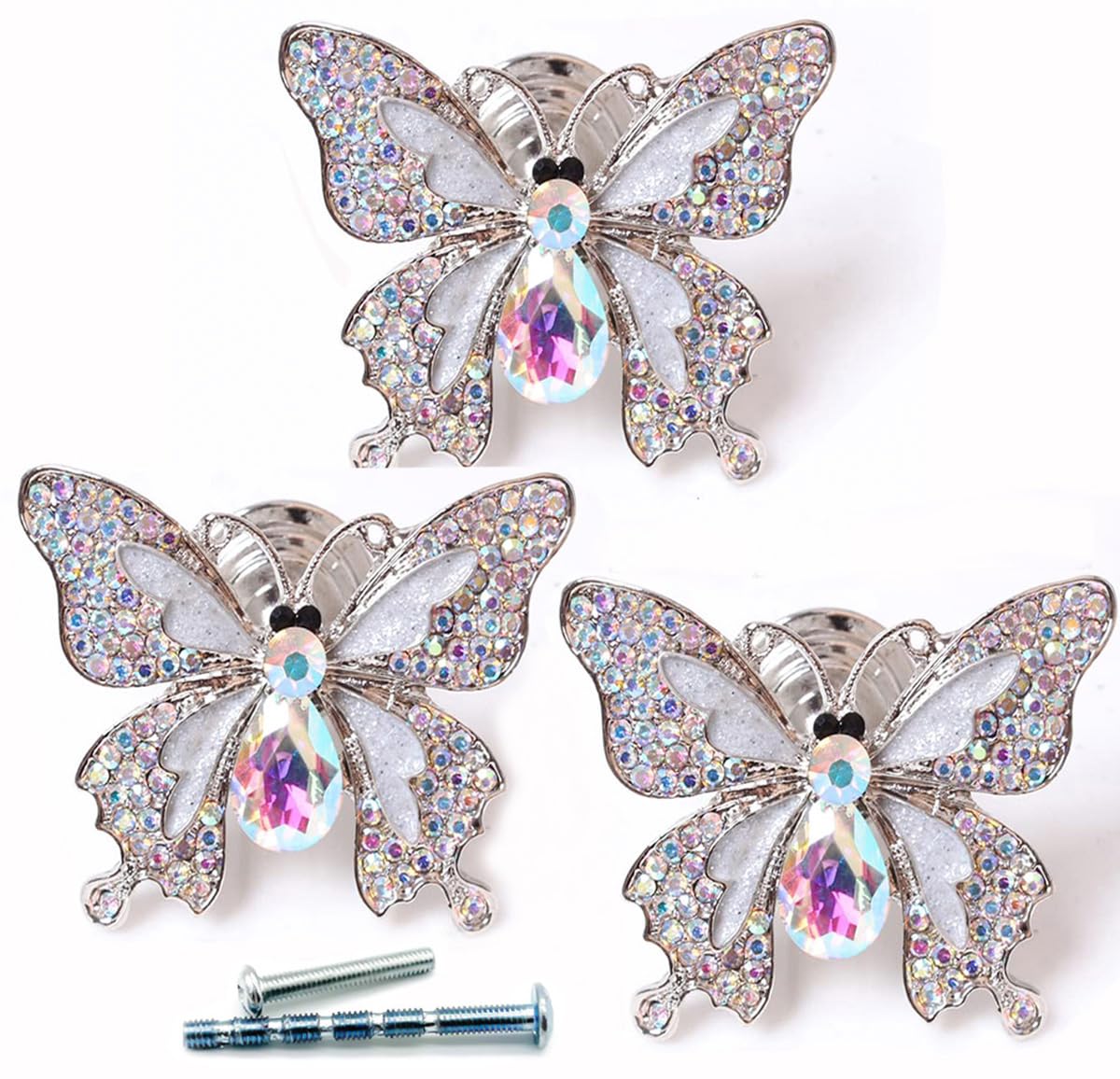 YOUYOUULU 3Pcs White-Crystals-Diamonds-Butterfly-Drawer-Knobs, Unique ...