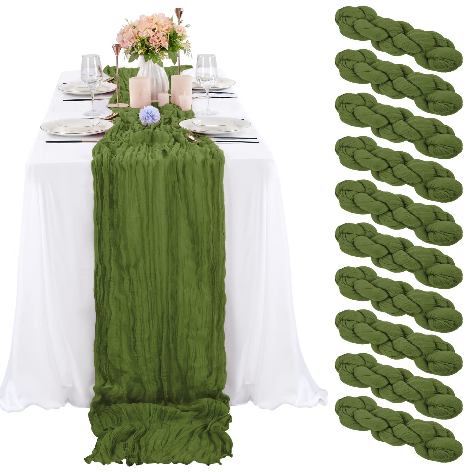 Amazon.com: 10 Pcs Olive Green Cheesecloth Table Runner 10FT, Gauze ...