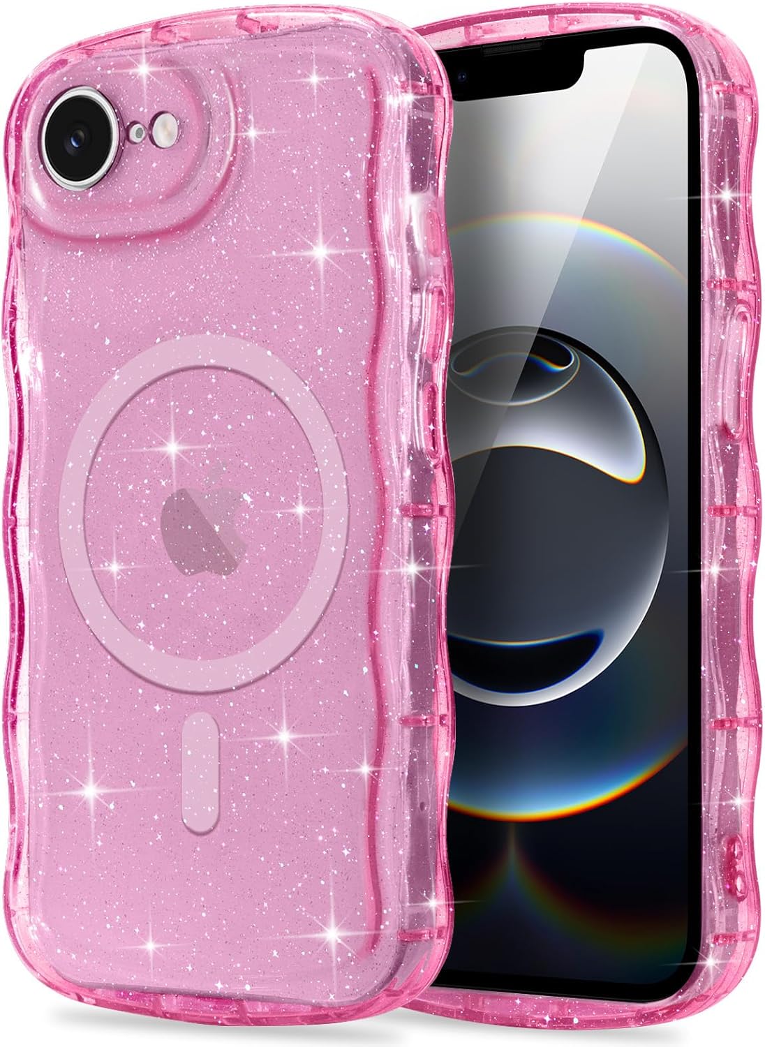 Amazon.com: Pepmune Magnetic for iPhone 16e Case Clear, Sparkly Bling Glitter Cute Curly Wave ...