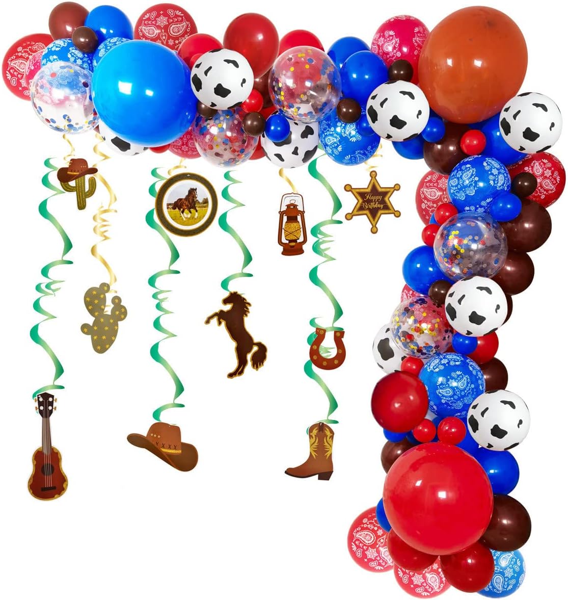 Amazon.com: Western Cow boy Party Balloons Arch Garland, Hanging Swirls ...