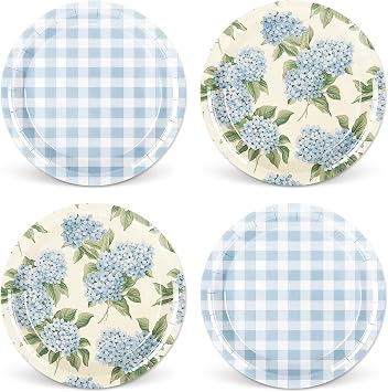 Amazon.com: Whaline 40Pcs Hydrangea Plaid Paper Plates Blue White ...