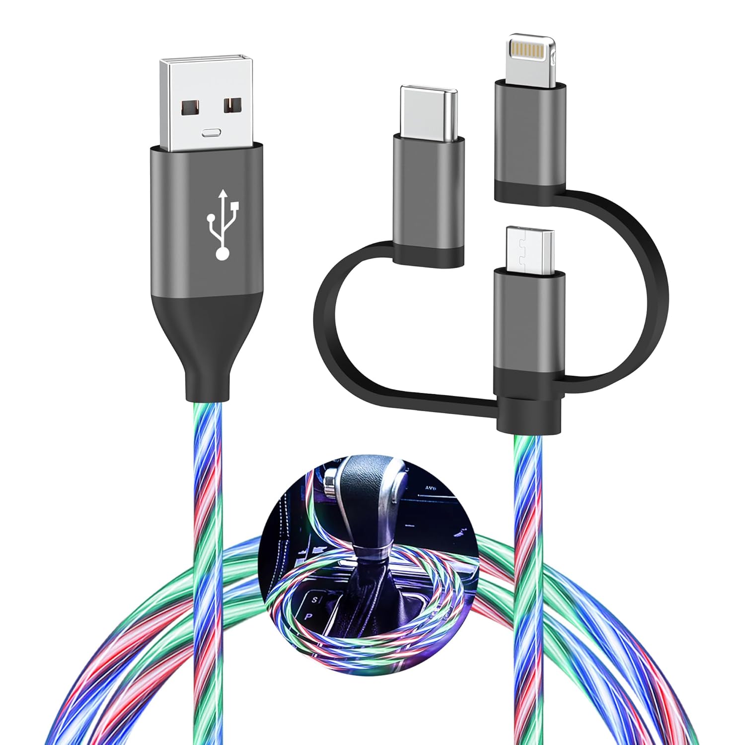 Amazon.com: 3-in-1 LED Light Up Charging Cable - Fast Charging Cord ...