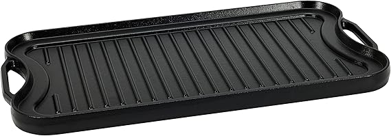 Amazon Basics Pre-Seasoned Cast Iron Reversible Grill/Griddle : Amazon ...