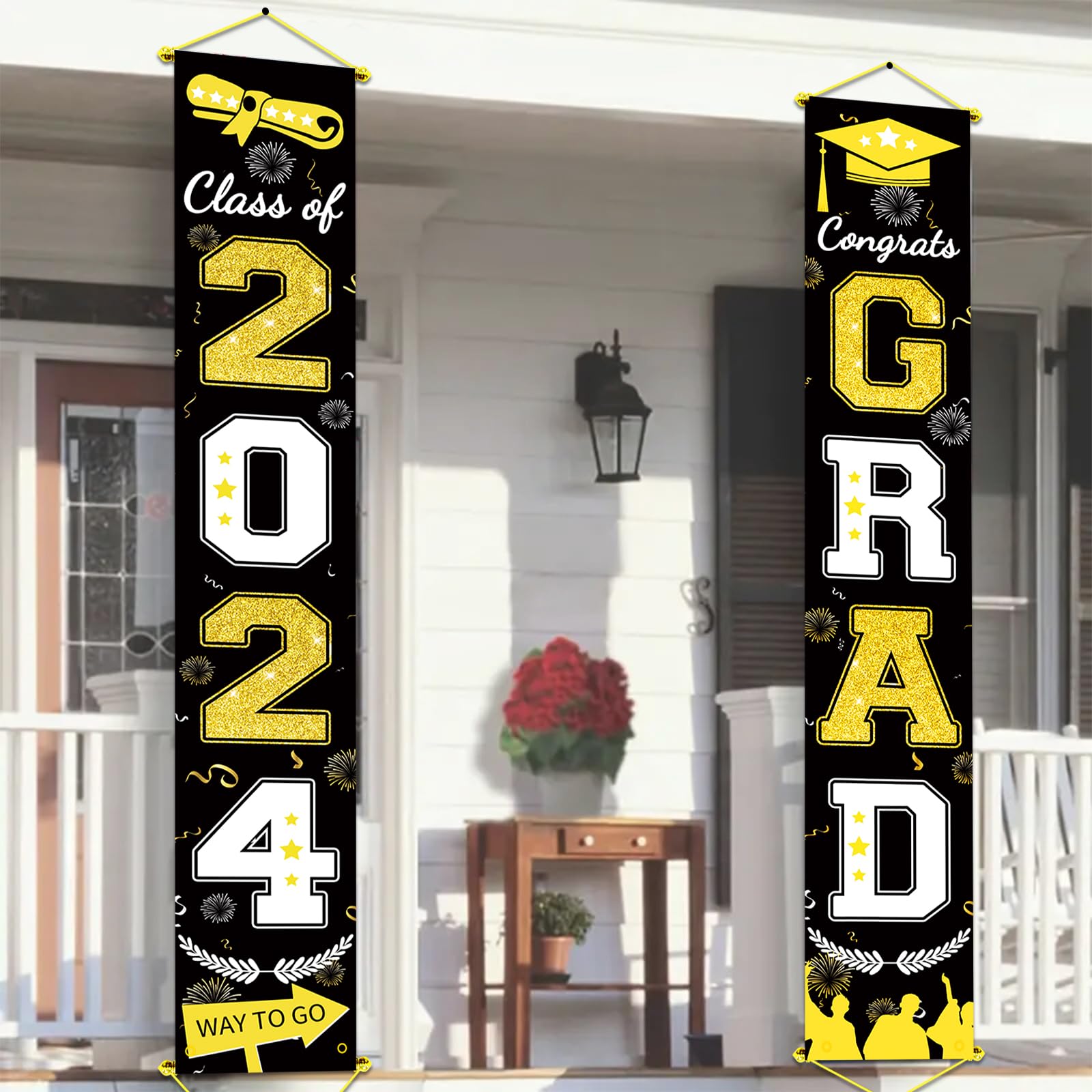 Snapklik.com : Graduation Door Banner, Black And Gold Grad Door Banner ...