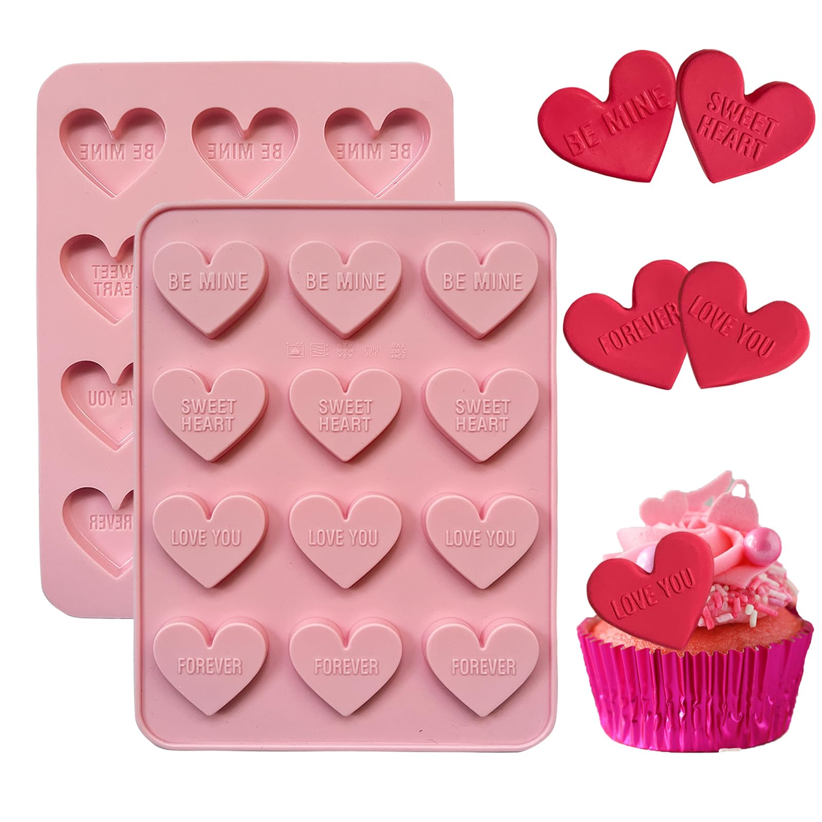 Amazon.com: Copzievkae 2 Pack Conversation Heart Molds, Silicone Heart ...