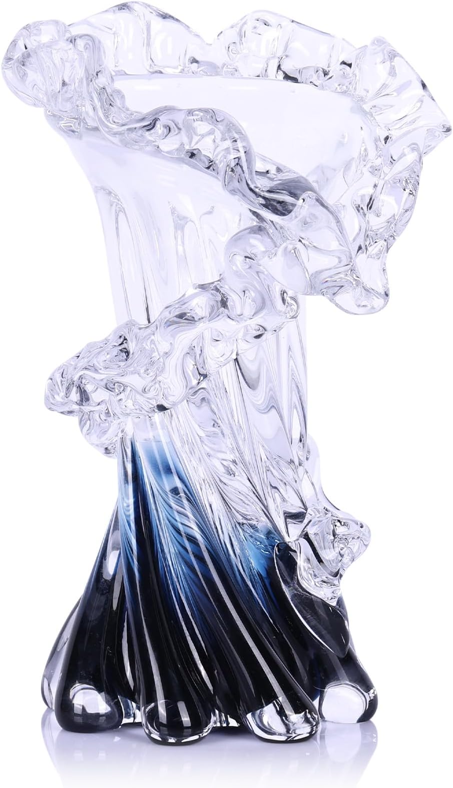 Amazon.com: Hand Blown Blue Glass Vase, Unique Art Beautiful Ocean ...