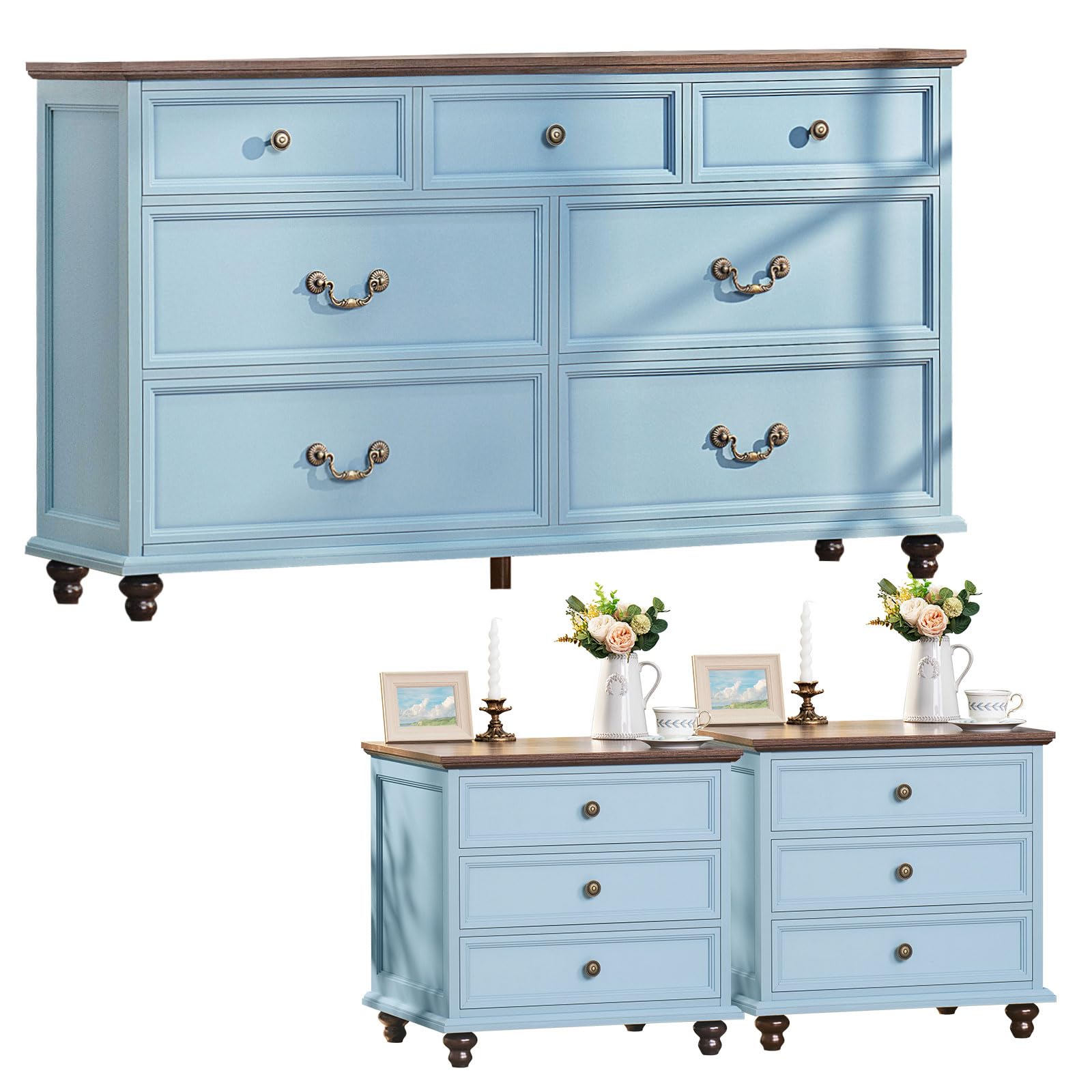 Amazon.com: Joaxswe Farmhouse Dresser and Nightstand Sets 3 Piece ...