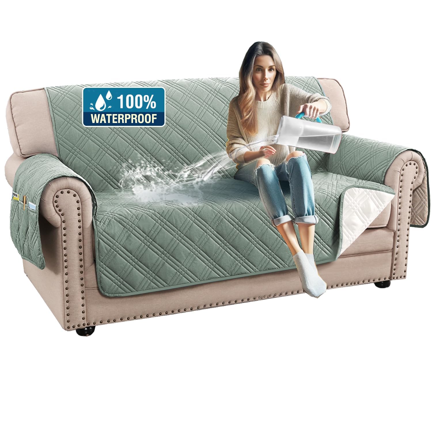 Amazon.com: H.VERSAILTEX 100% Waterproof Couch Covers for 2 Cushion ...