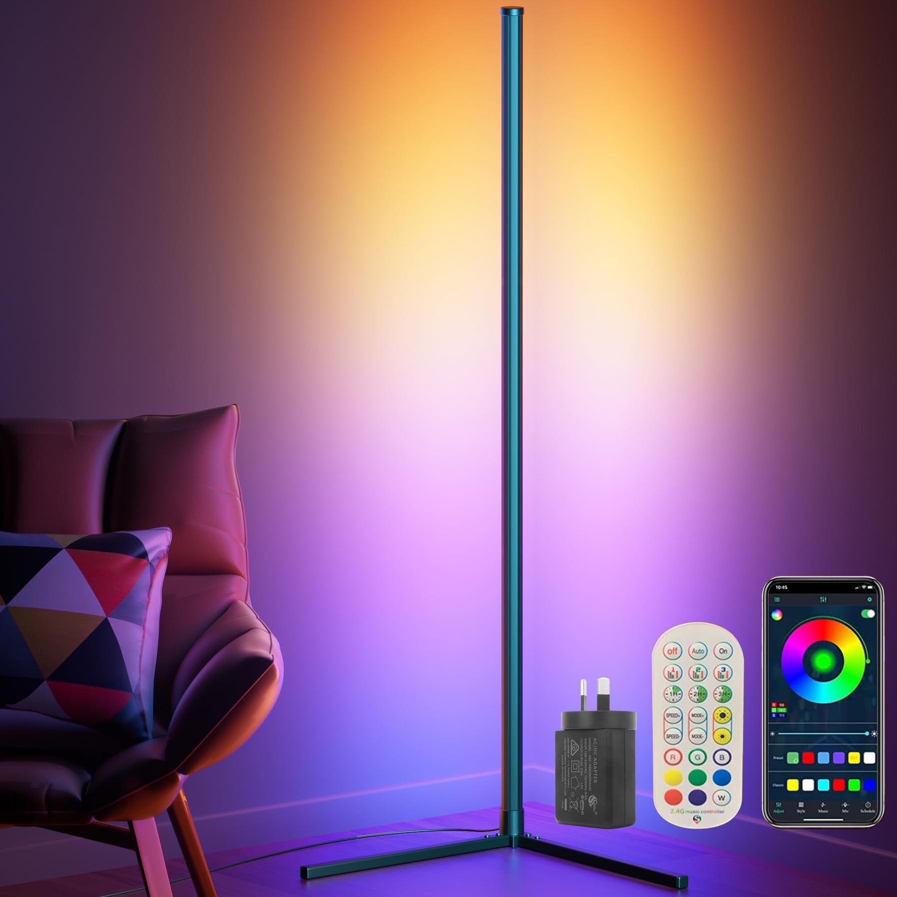Corner Floor Lamp,65” Color Changing LED Floor Lamp with Music Sync ...