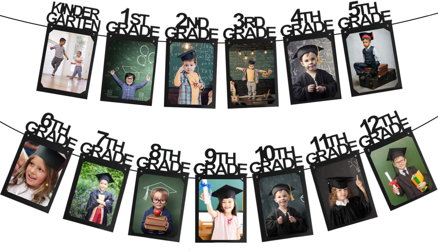 Amazon.com: Black Glitter K-12 Graduation Photo Banner Kindergarten to ...