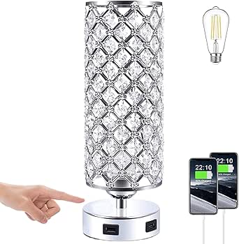Brabola Crystal Table Lamps, Silver Touch Lamp for Bedside Bedroom Desk ...