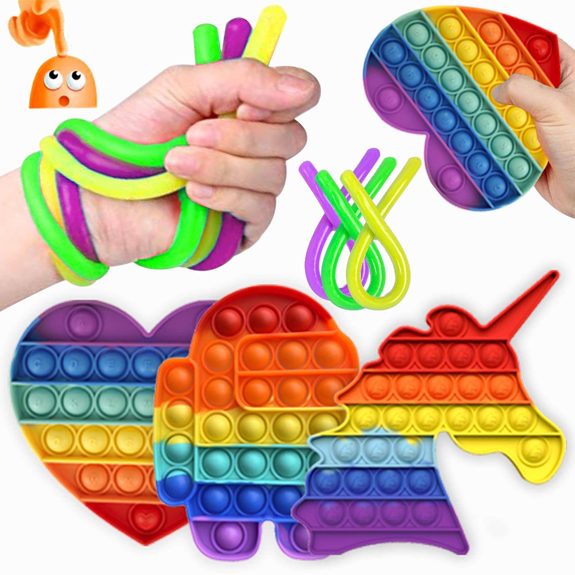 Buy RockBerry Pop It Fidget Toy-3 Pack Rainbow Pop Its with 3 Stretchy ...