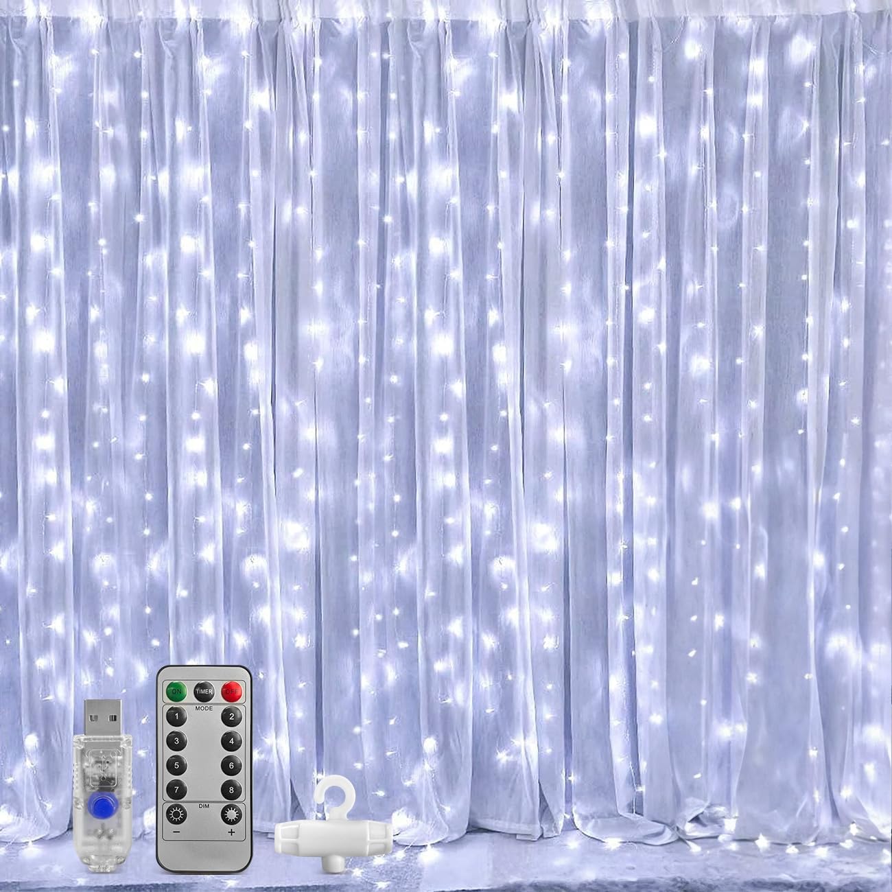 TheaPro 300 LED Fairy Curtain Lights with Remote Control 8 Lighting ...