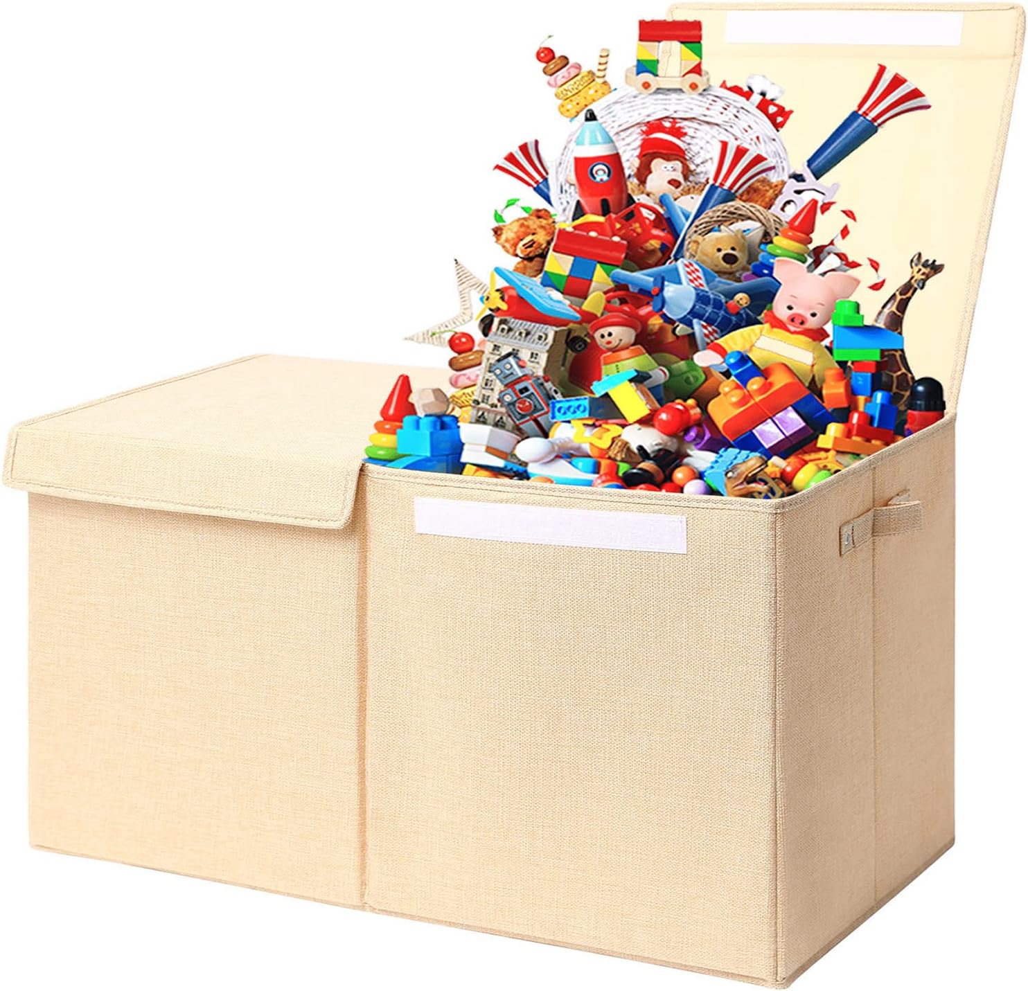 hibobi Large Toy Box Chest Storage Organizer with Double Flip-Top Lid ...