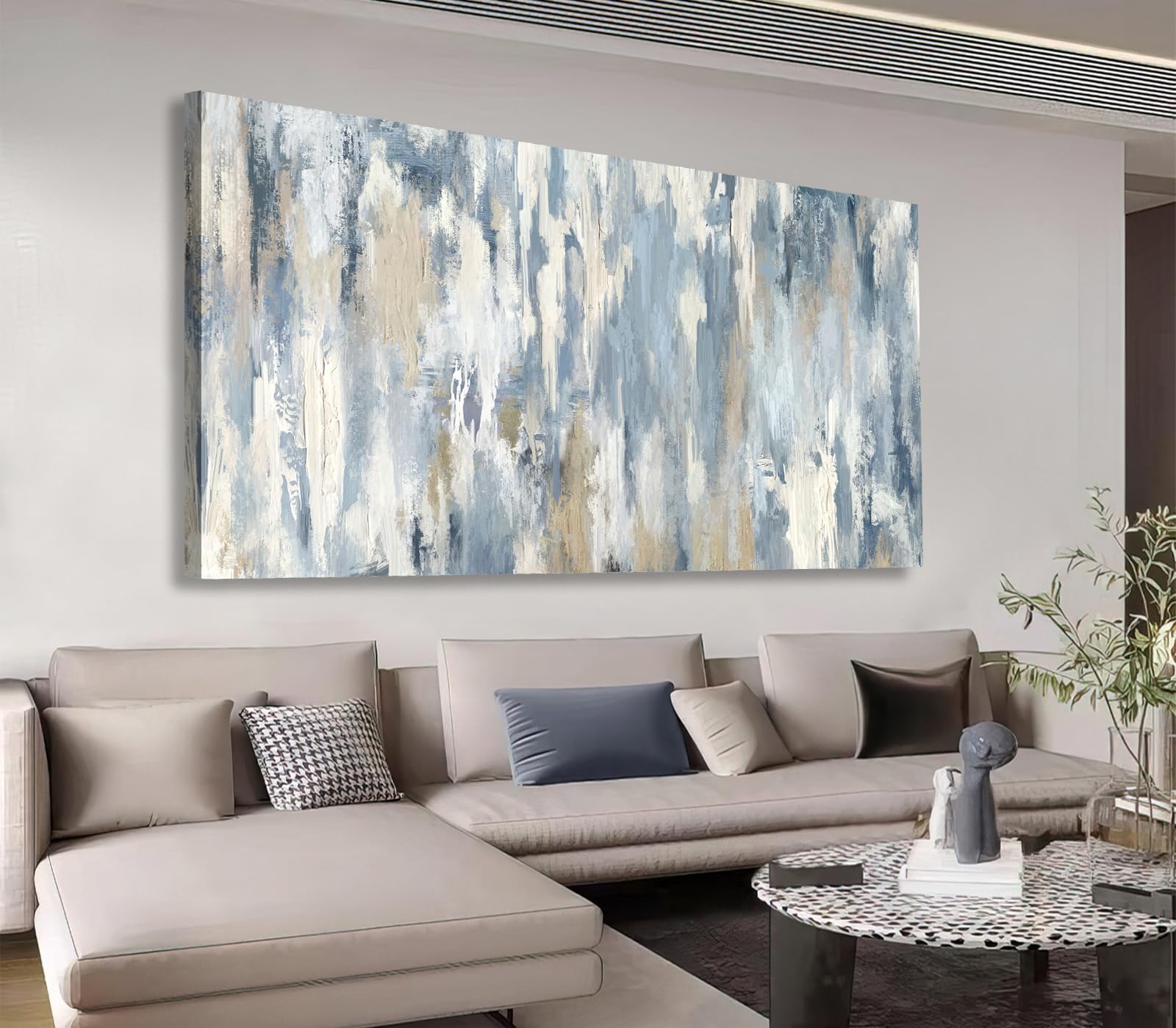 Amazon.com: Shoci Large Abstract Wall Art - Gray Blue Beige Canvas ...
