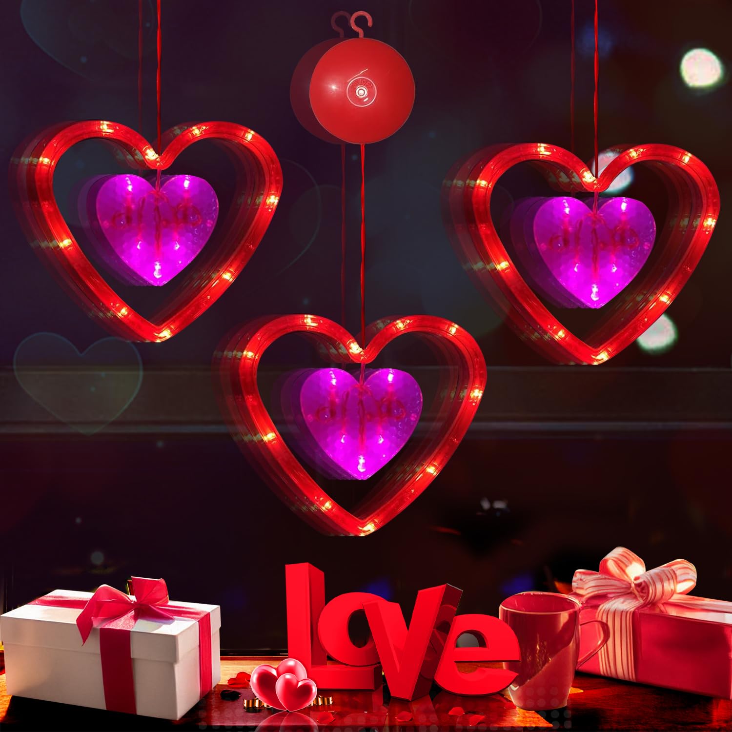 Amazon.com: LAIAMER 3 Pack Valentines Day Window Lights Red Pink Heart ...