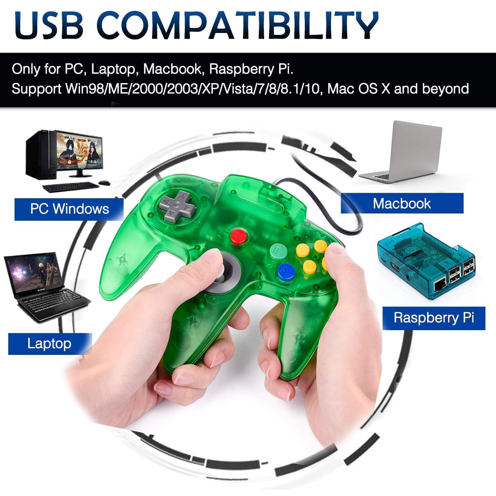 Snapklik.com : 2 Pack Classic N64 Controller, Wired USB PC Game Pad Joystick, Bit USB Wired Game ...
