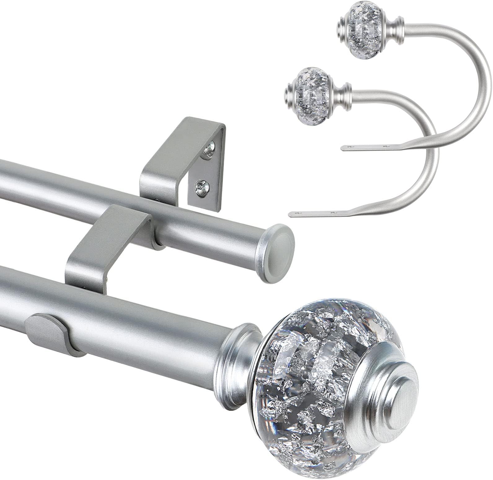 Amazon.com: USFOOK Silver Double Curtain Rods 72 to 144 Inches and 2 ...