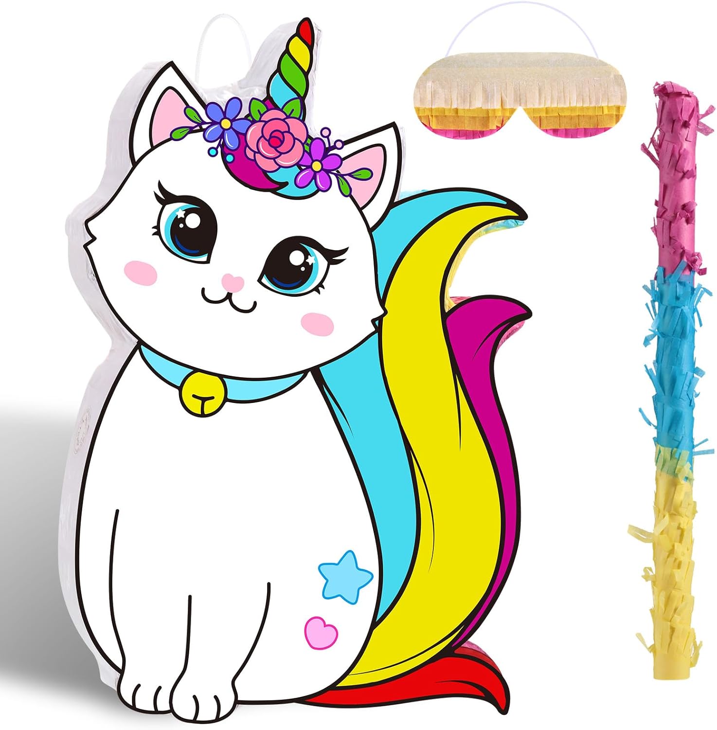 Amazon.com: Aoriher Unicorn Cat Piñata with Blindfold and Bat, Caticorn ...