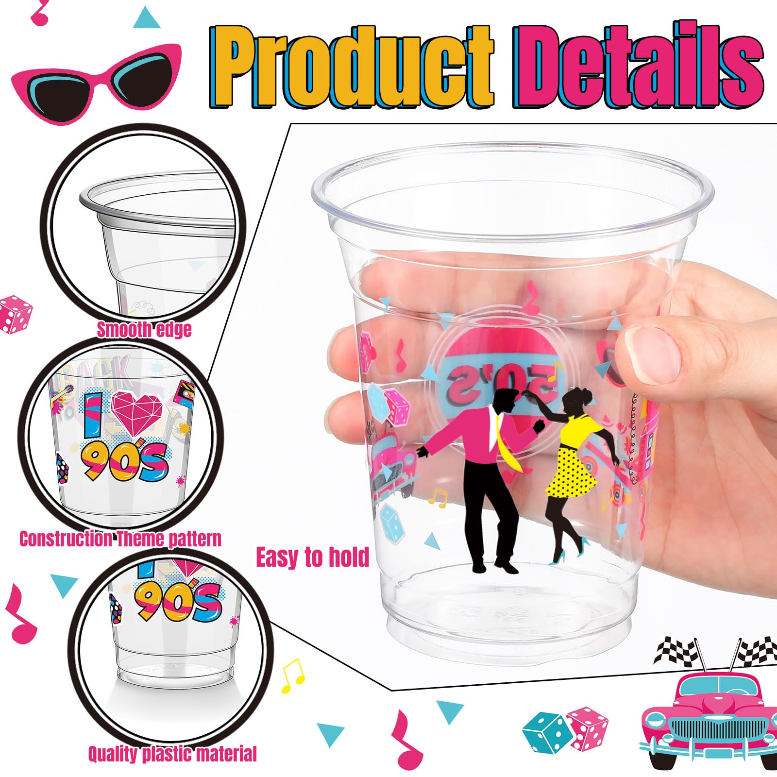 Snapklik.com : FoldTier 50 Pcs 50s Cups 12 Oz Plastic 50s Back To 50s ...