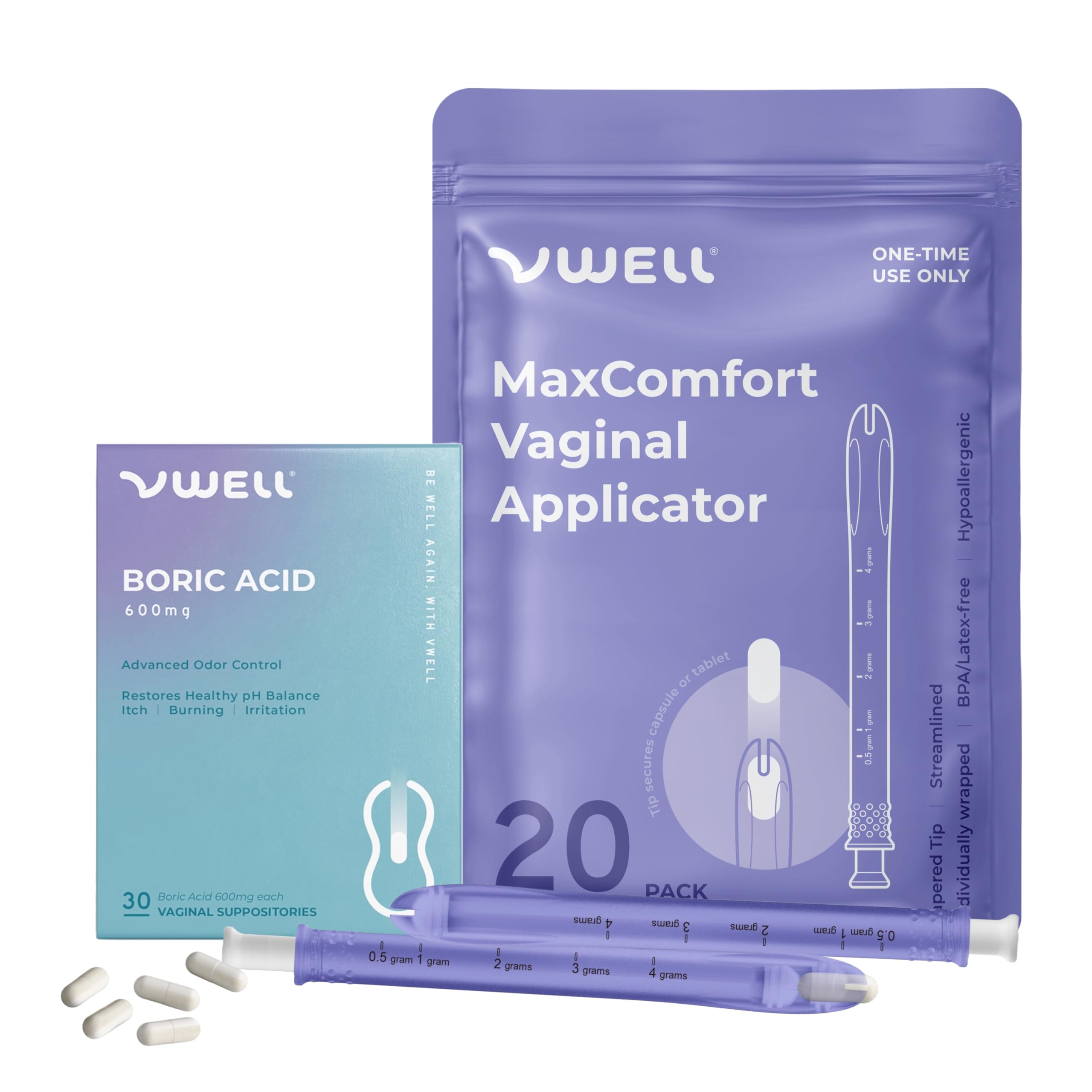 Snapklik.com : VWELL Boric Acid Vaginal Suppositories 600mg w ...
