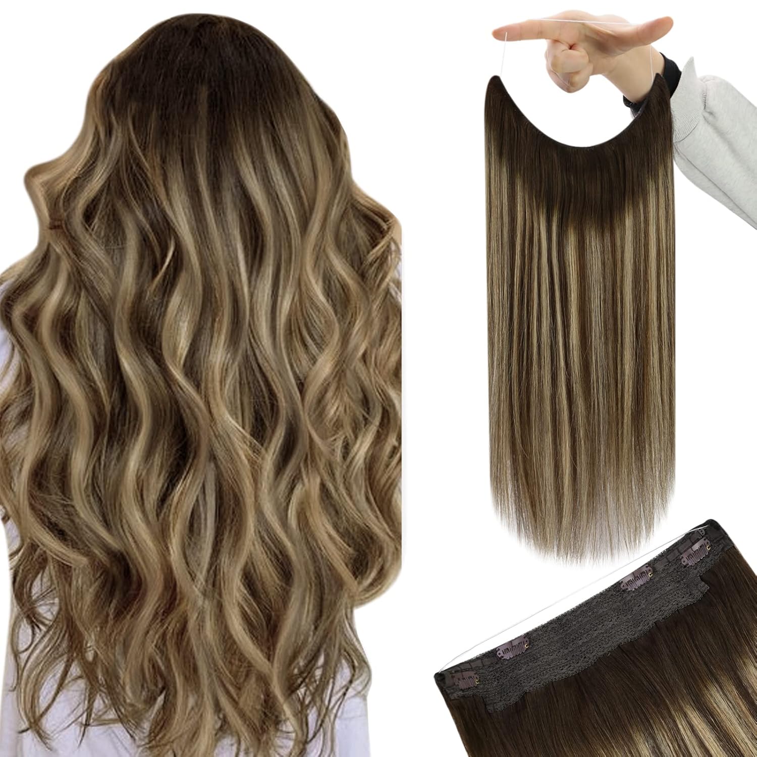 Amazon.com : YoungSee Invisible Wire Hair Extensions Dark Brown with ...