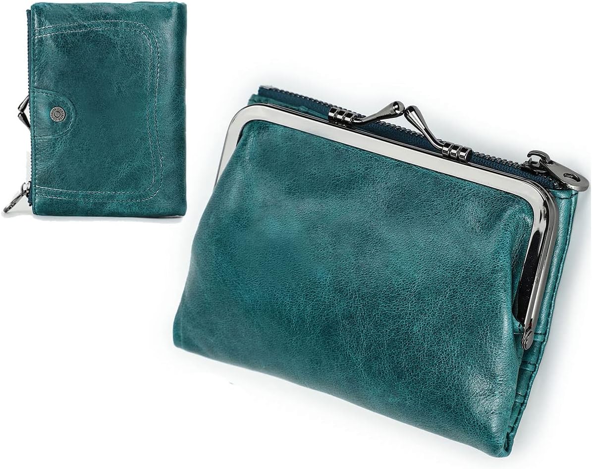 Amazon.com: Contacts Womens Kiss Lock Wallet Small Leather Kiss Clasp ...