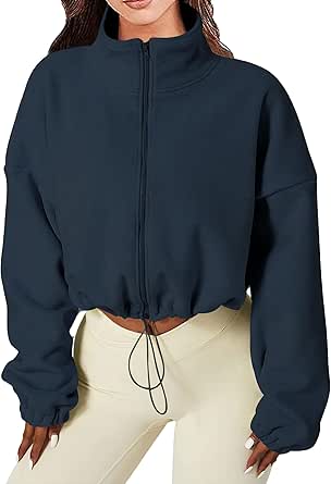 Baccarri Women's Stand Collar Polar Fleece Jacket Relax Fit Baggy Fall ...