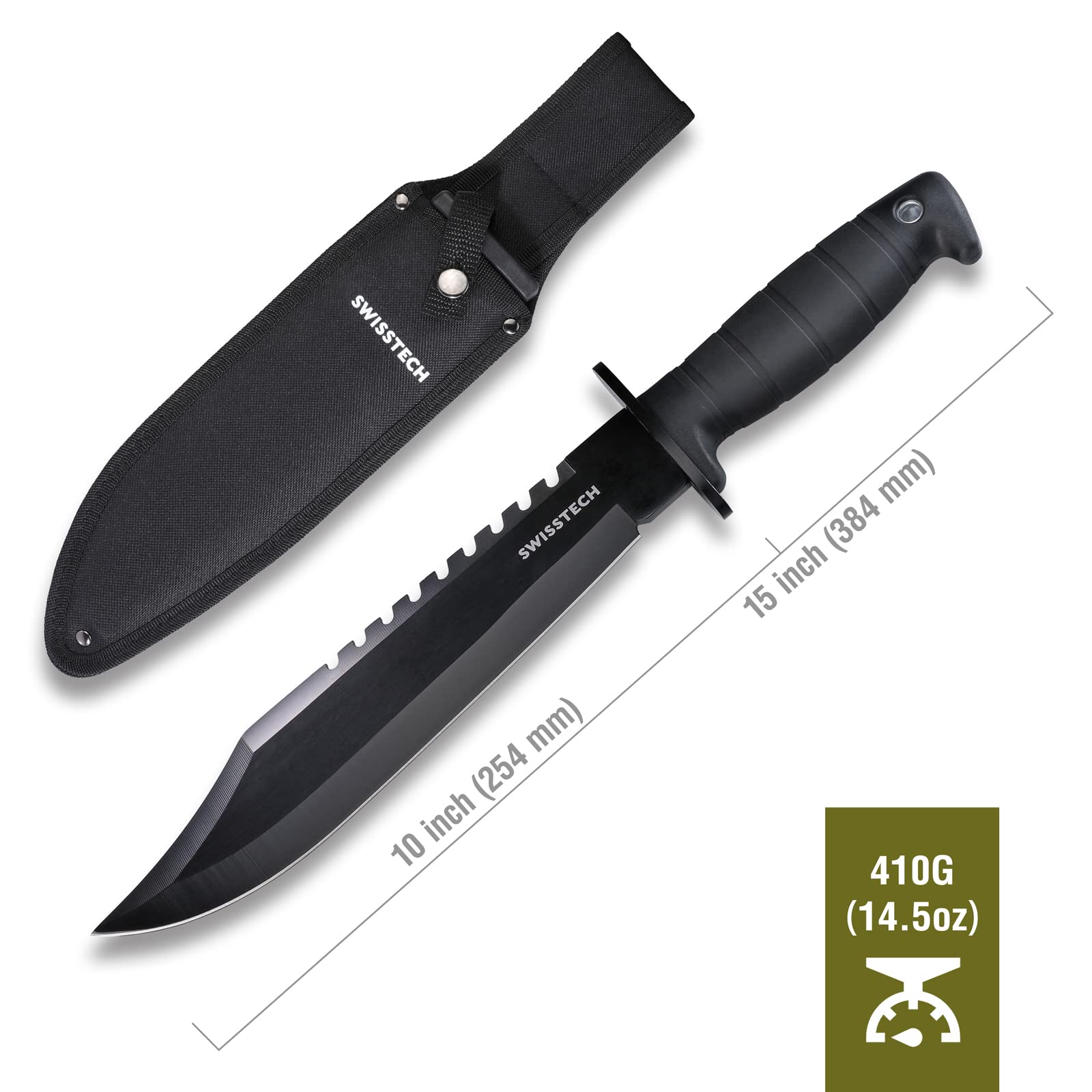 Swiss+Tech Fixed Blade Hunting Knife,15-Inch Tactical Bowie Knife with ...