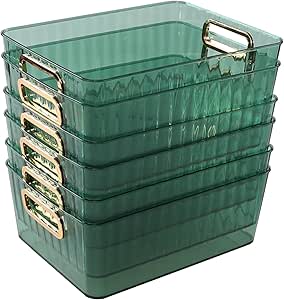 Rinboat 6 Packs Clear Plastic Storage Bin, Green Cupboard Storage ...