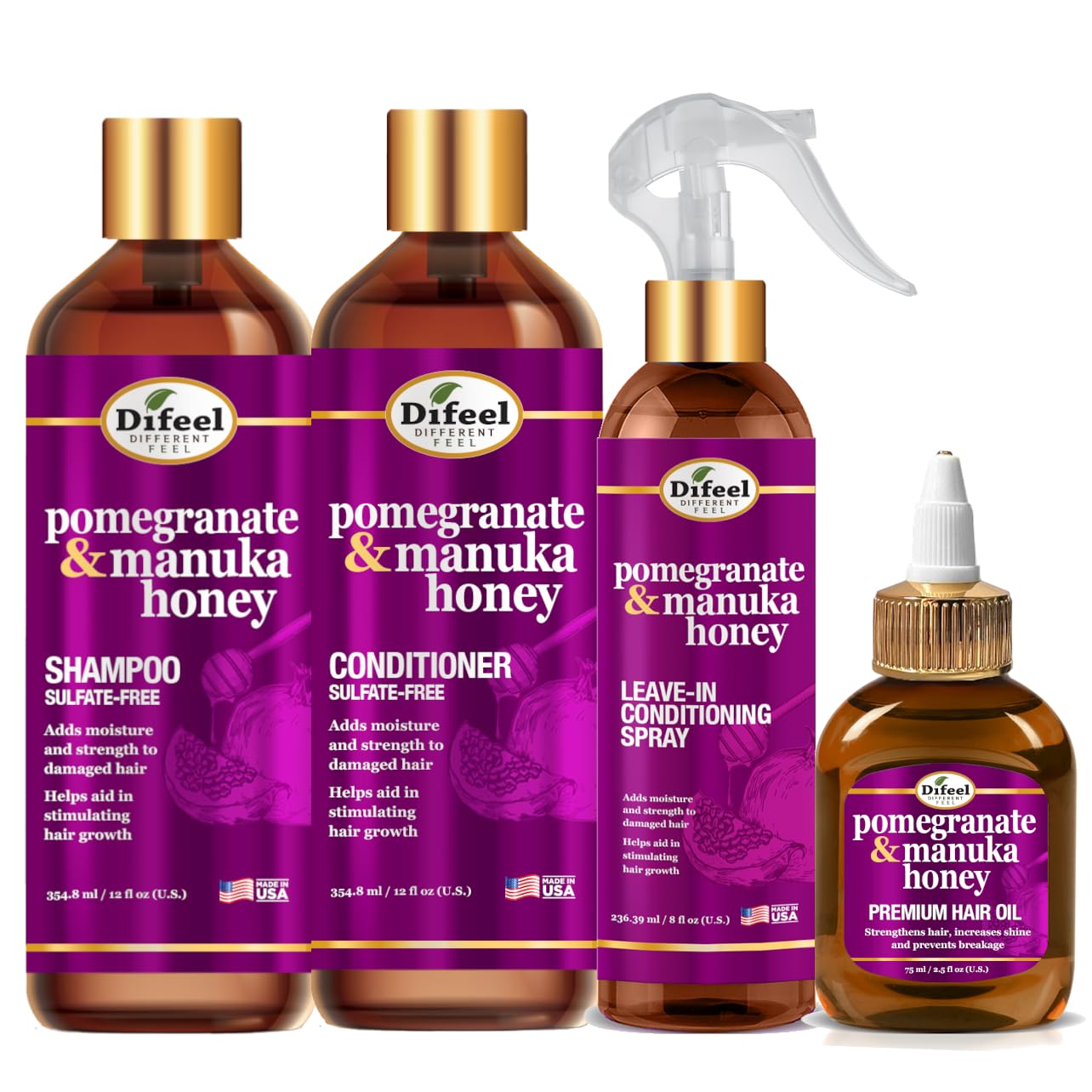 Amazon.com : Difeel Pomegranate & Manuka Honey Hair Care Set - 12oz ...