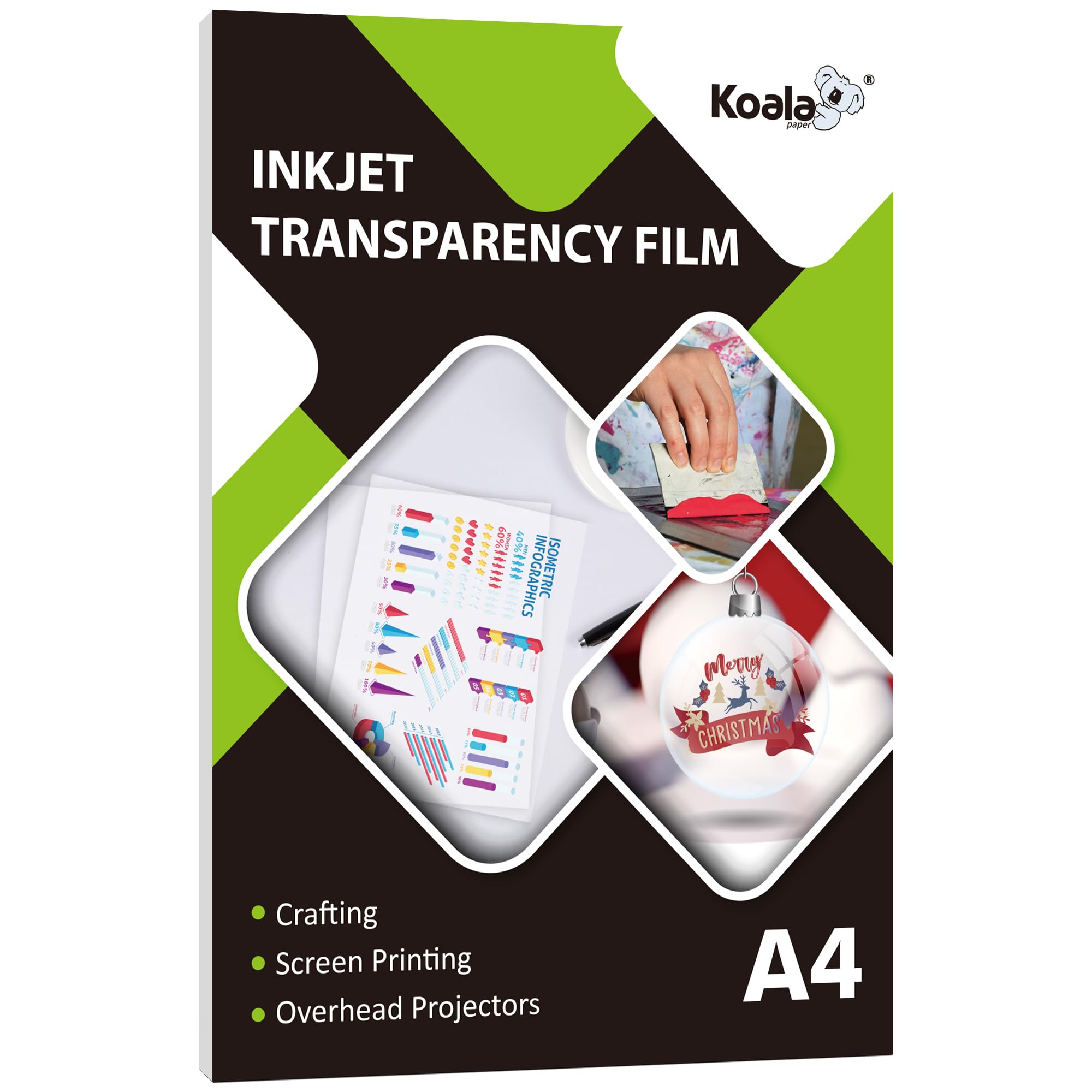 Koala Inkjet Transparency Film 25 Sheets 100% Clear Transparency Paper ...