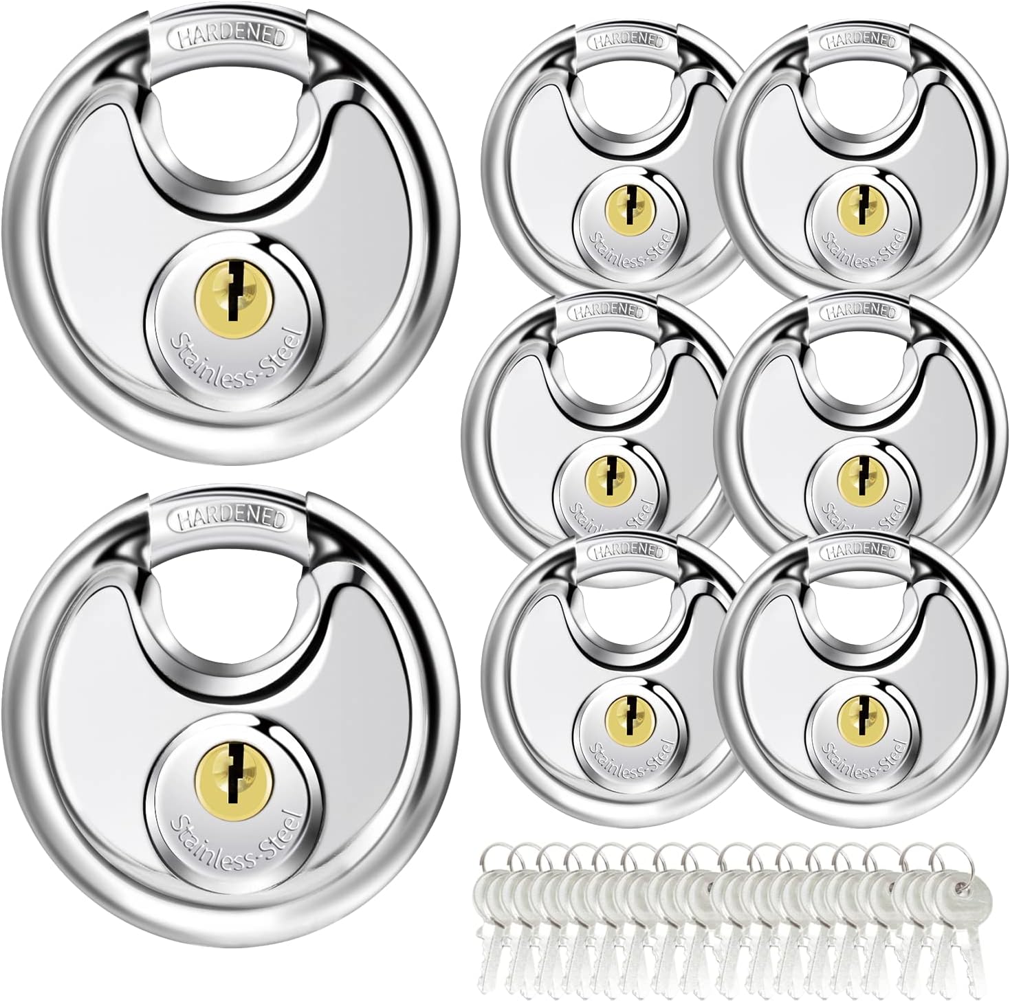 Discus Padlock, 8 Pack Keyed Alike Disc Padlock, Stainless Steel Heavy ...