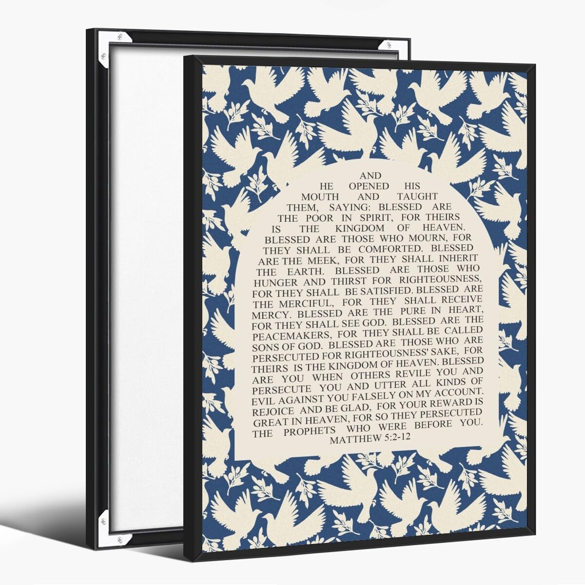 Amazon.com: Beatitudes Christian Wall Art, Blue White Bird Canvas ...