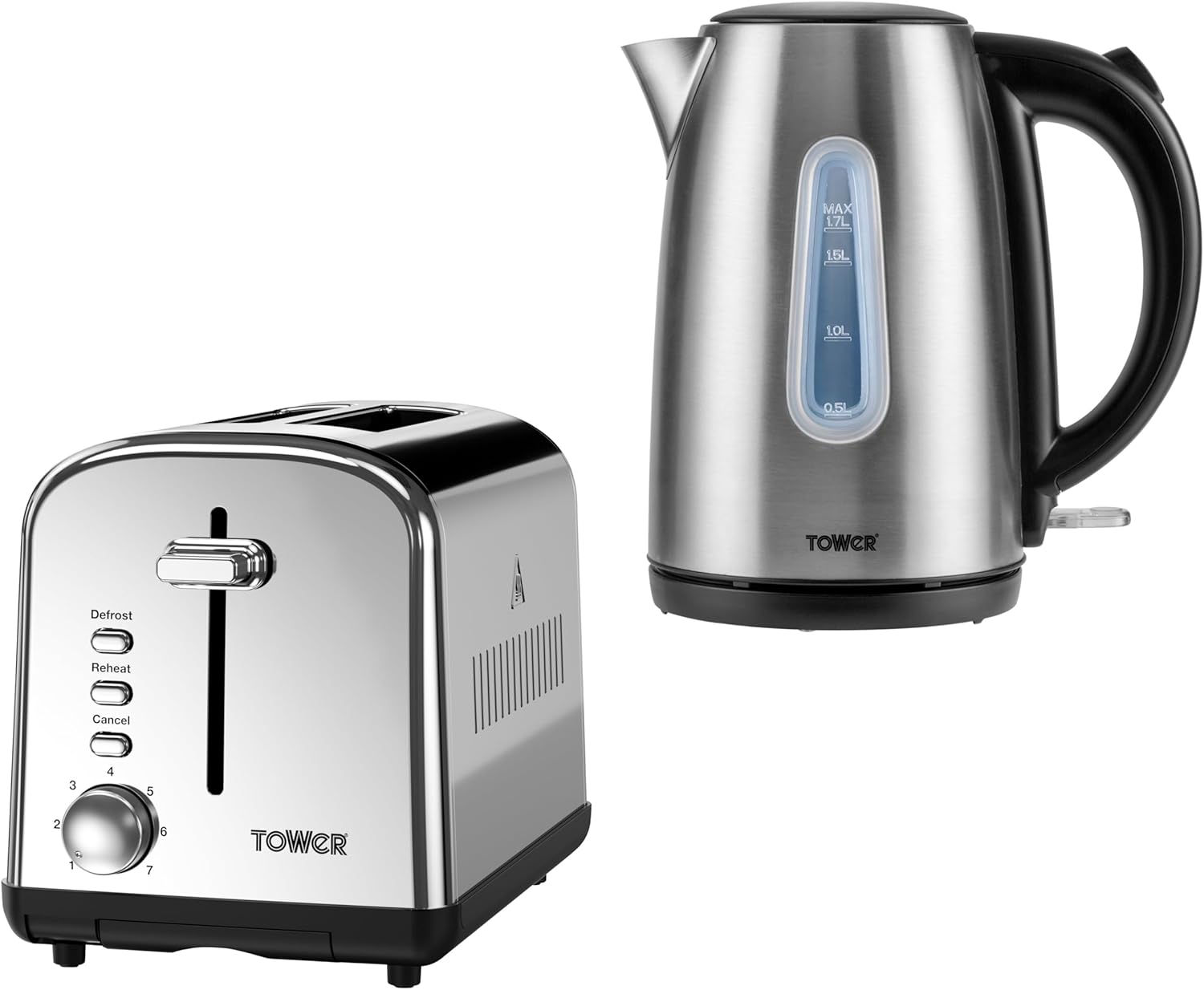 tower Infinity Brushed Steel 1.7L 3KW Jug Kettle & 2 Slice Toaster ...
