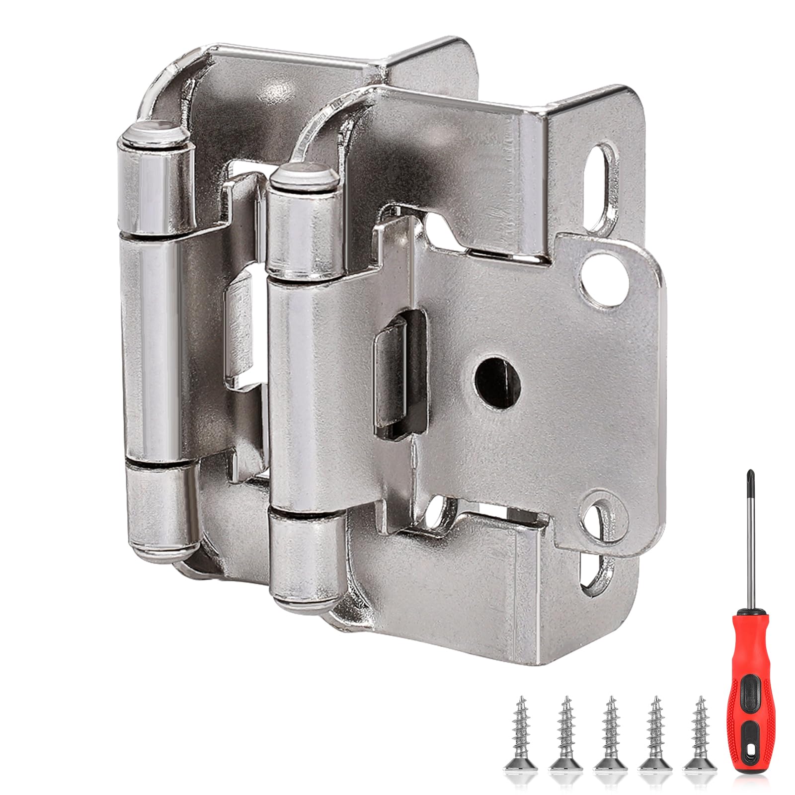 50 Pack 1/2 inch Overlay Kitchen Cabinet Hinges(Nickel,25 Pairs) Self Closing Cabinet Door ...