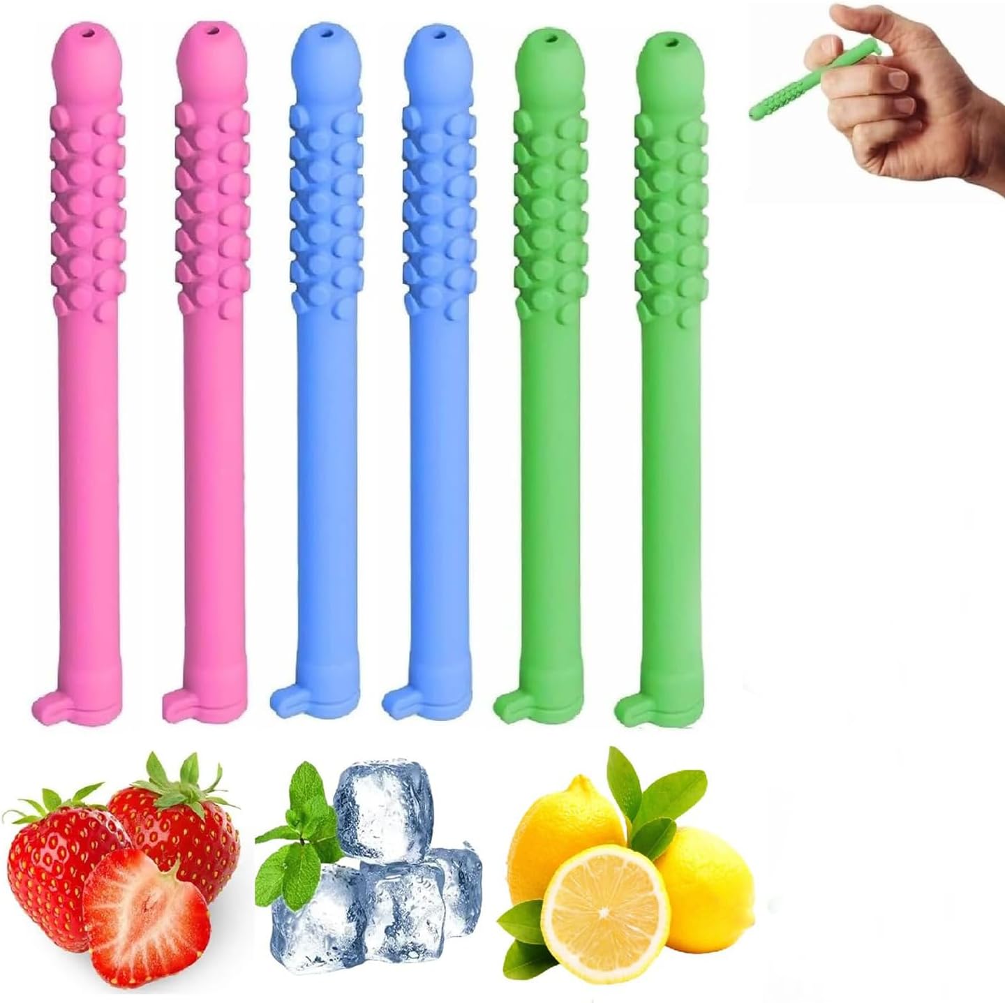 6Pcs Chewable Essential Oil Breath Sticks - Reusable Silicone Chewable ...