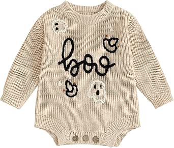 Amazon.com: Newborn Baby Girl Halloween Outfit Long Sleeve Ghost Boo Sweater Romper Onesie Cute ...