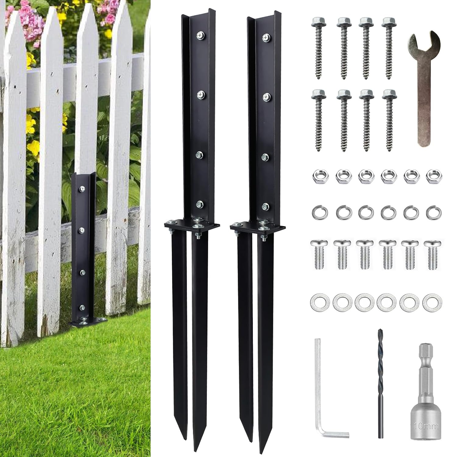 2 Pack Fence Post Repair Kit， Fence Post Anchor Kit, Heavy Duty Steel ...