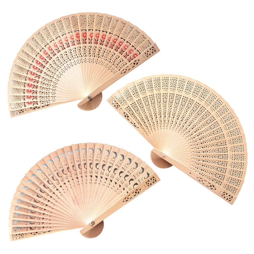 Morices 3 Pcs Hollowed Folding Hand Fan, Classic Style Handheld ...
