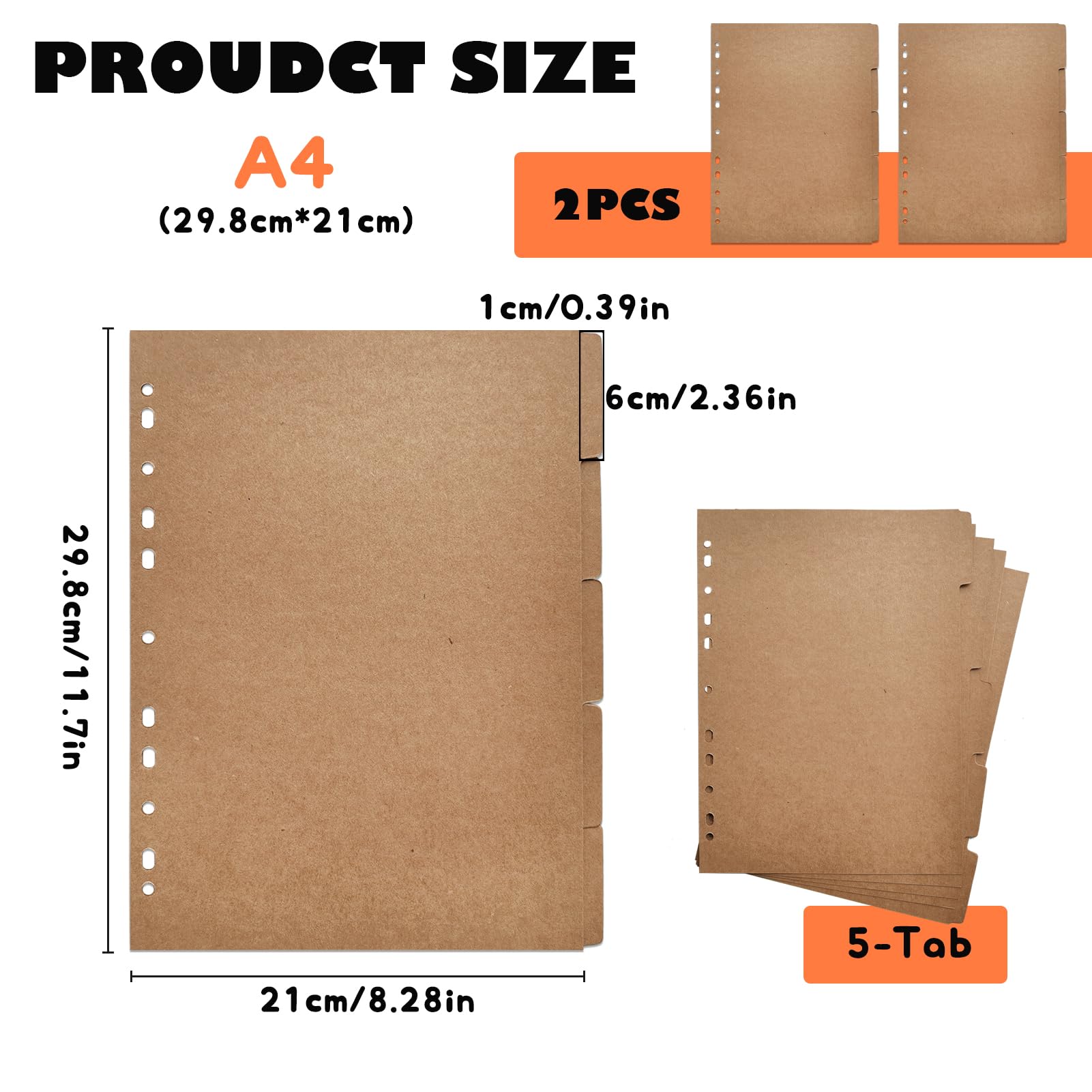 DY.2ten Binder Dividers for 6-Holes Ring Binder, 1/5 Cut Tabs, A4 Size ...