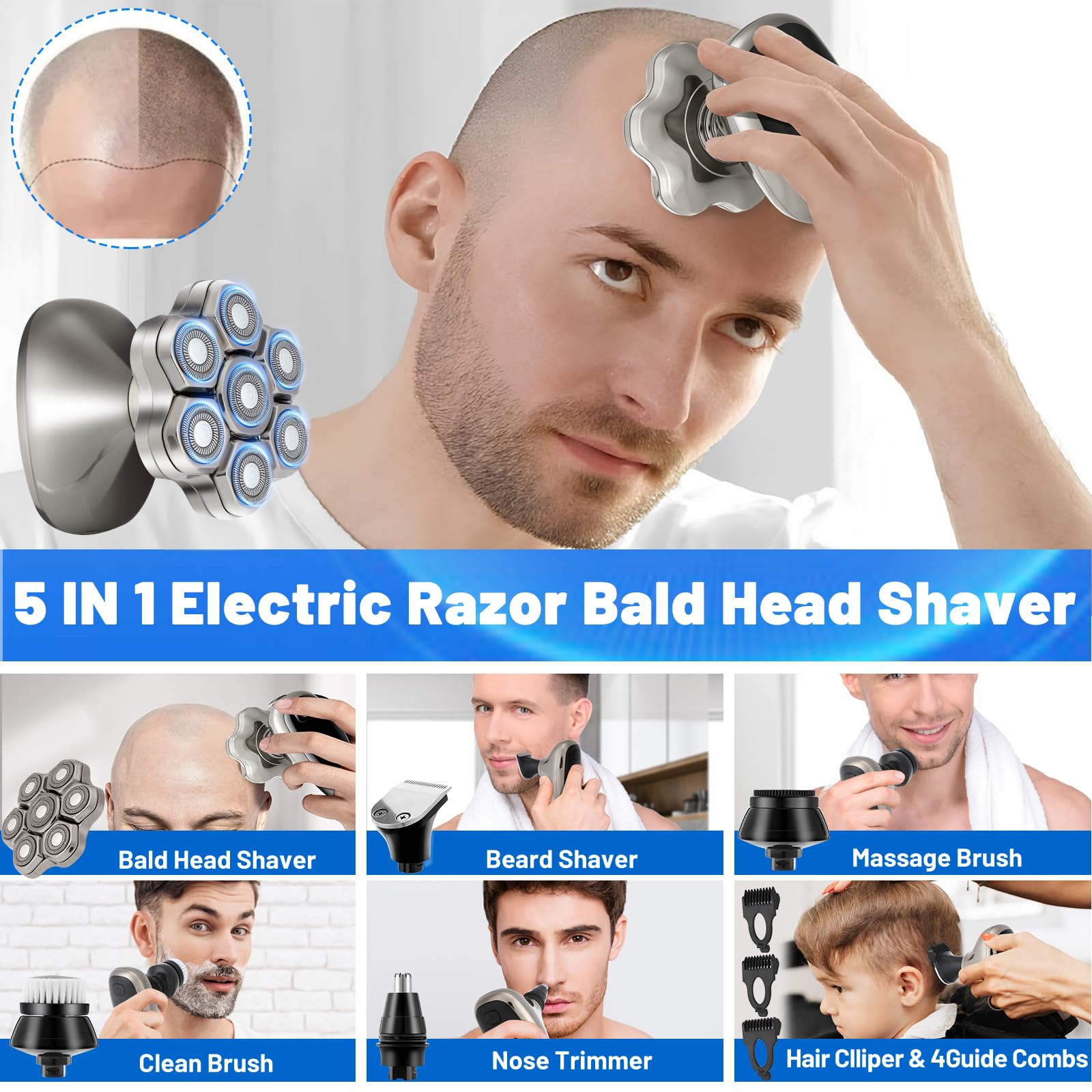 Snapklik.com : Upgrade Magnetic Head Shavers For Bald Men,7D Detachable ...