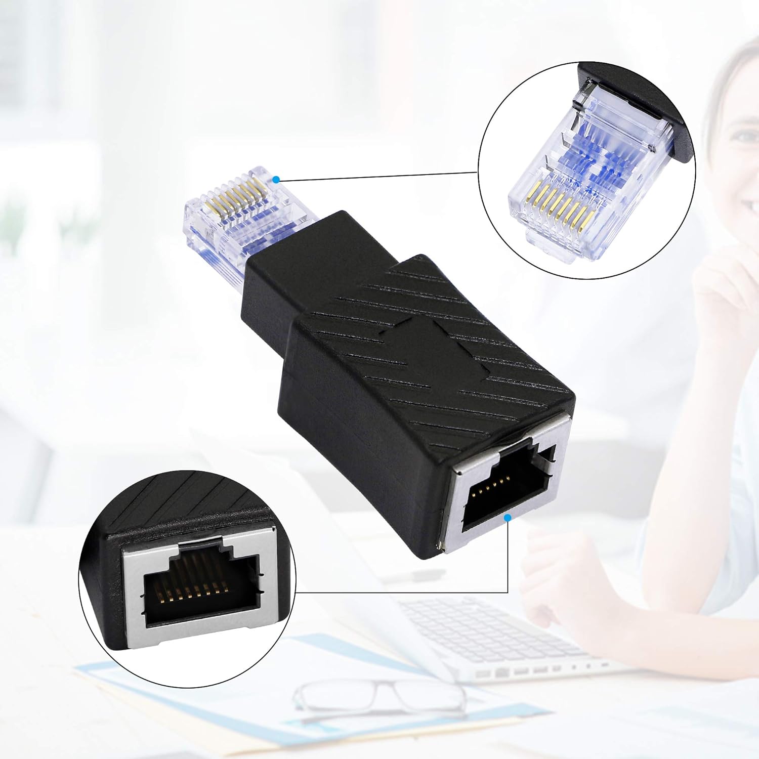 RIIEYOCA Straight Ethernet Adapter , RJ45 Male to Female Extension Cat6 ...
