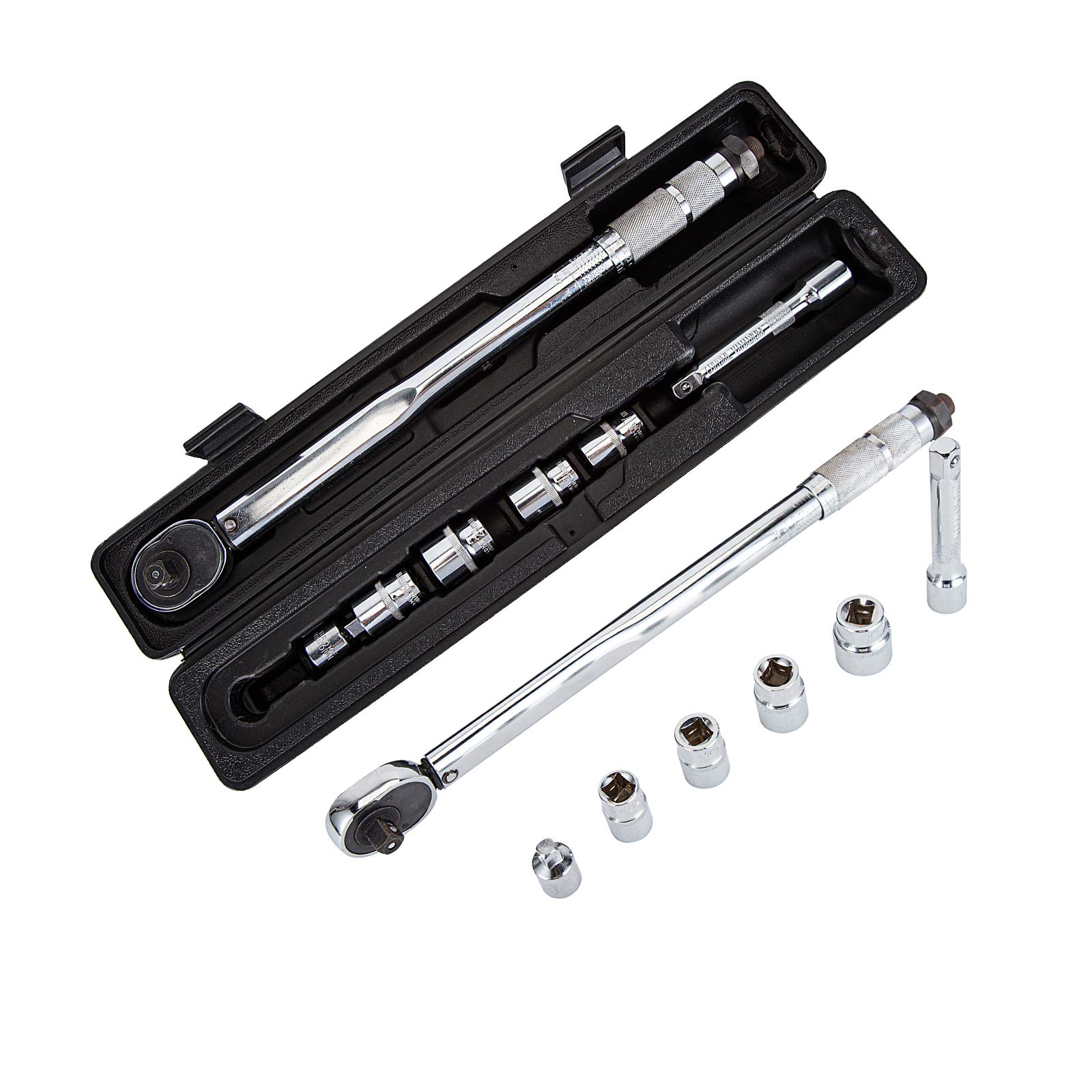 Buy 1/2-Inch Drive Click Torque Wrench Set with 3/8" Adapter 4 Socket ...