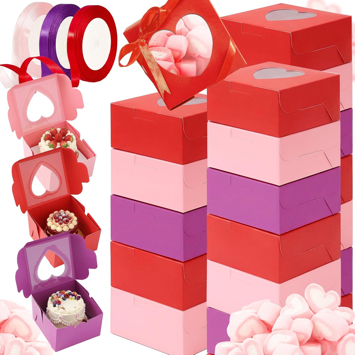 Amazon.com: Henoyso 80 Pcs Valentine's Day Cupcake Boxes 4 x 4 x 2.5 ...