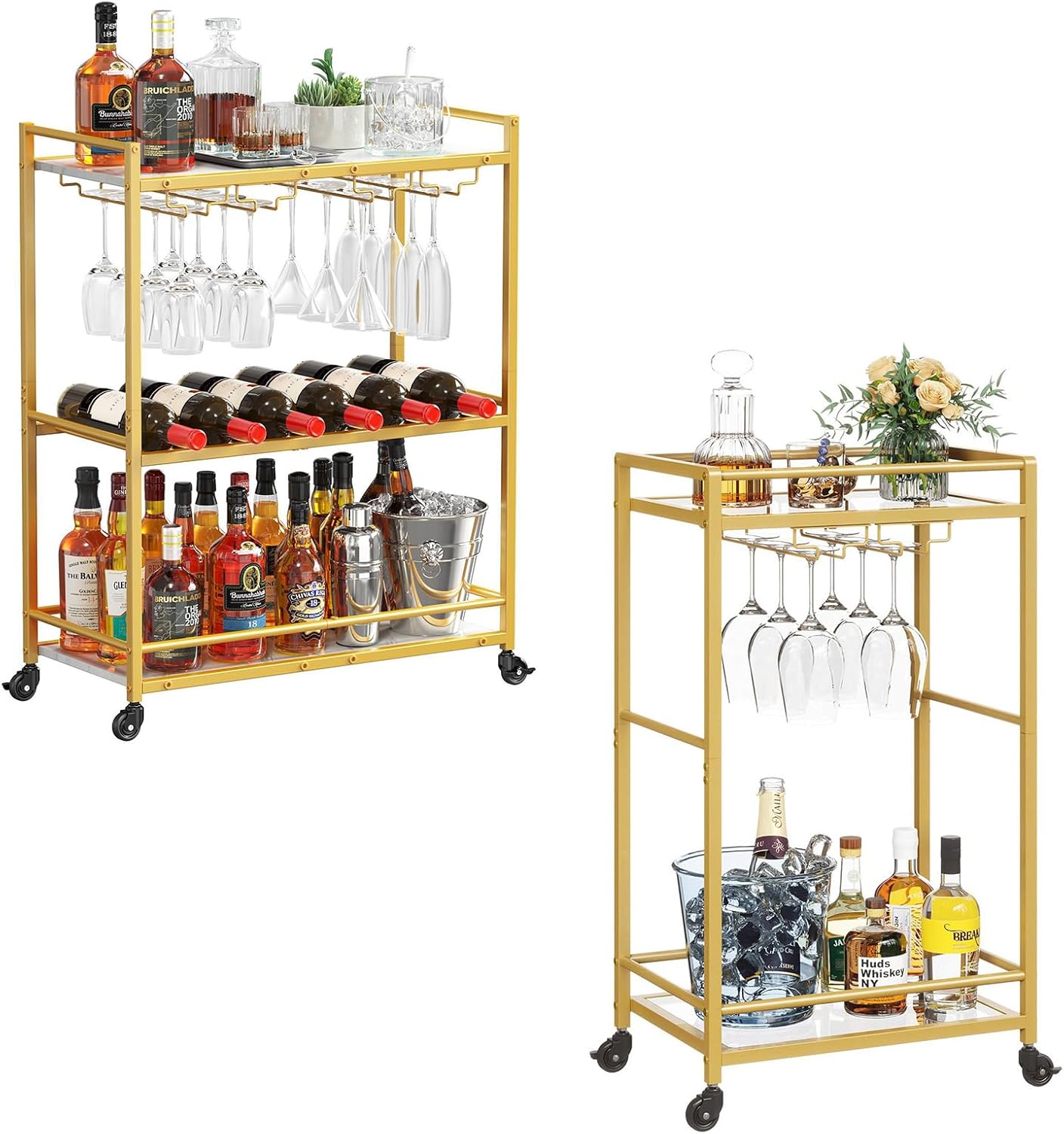 Amazon.com - Lifewit Bar Cart Gold, Home Serving Bar Cart with Lockable ...
