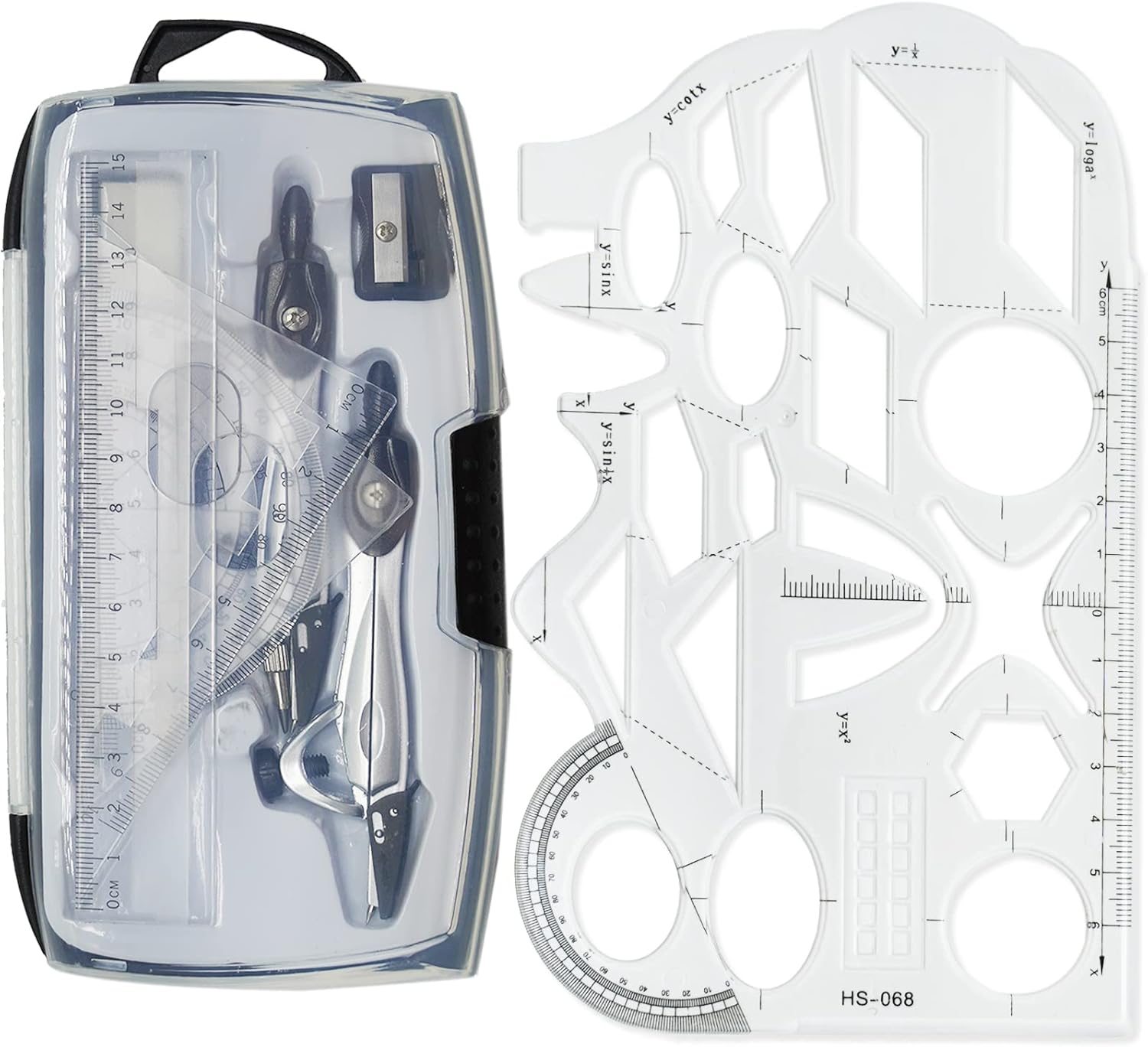 Geometry Compass&Function Math Ruler Set, 10pcs Maths Set in Carry Case ...