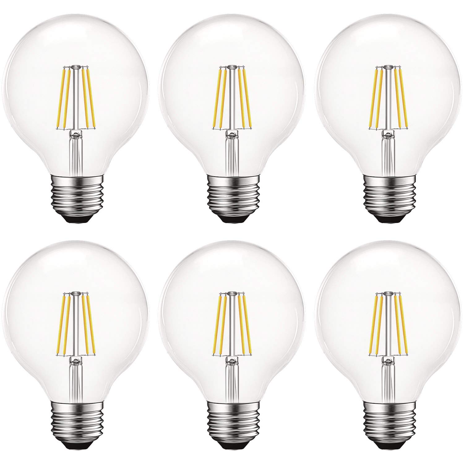 LUXRITE Vintage G25 LED Globe Light Bulbs 60W Equivalent, 550 Lumens ...