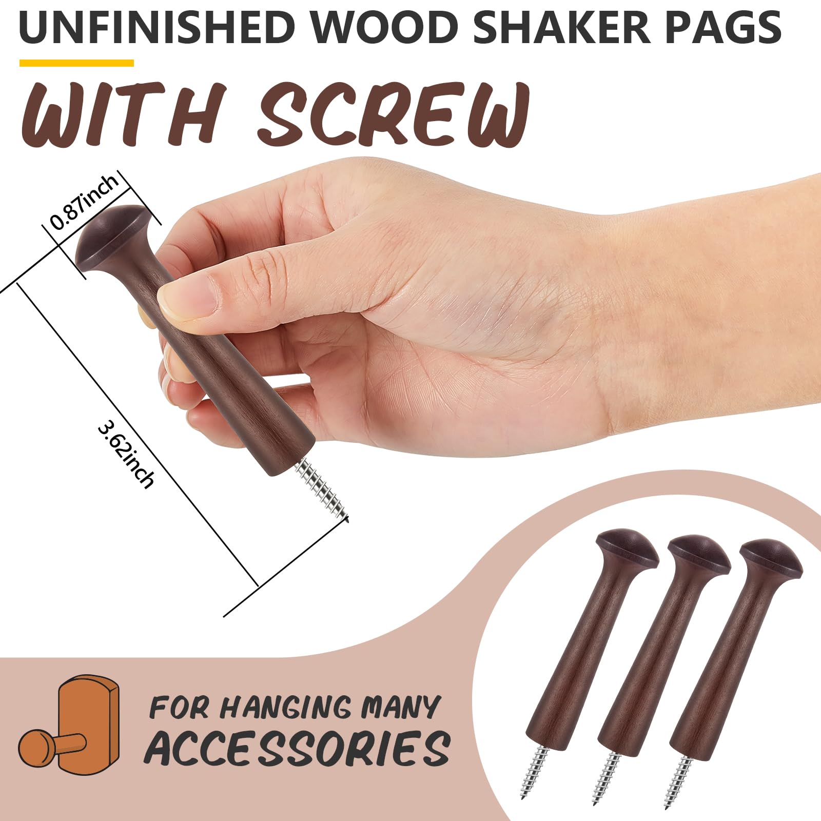 Snapklik.com : 20 Pieces Wooden Shaker Peg Screw-on Pegs 3.62 Inch Long ...